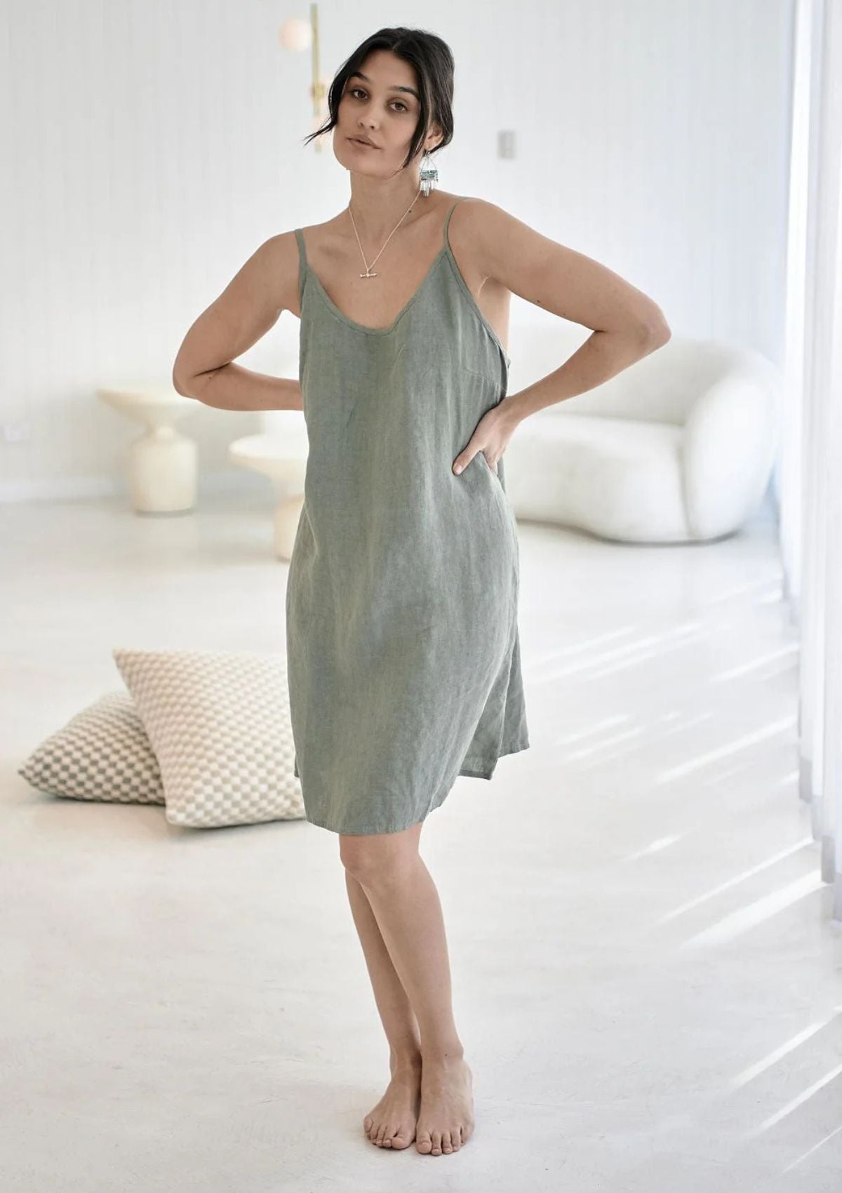 Eadie Fundamental Linen Slip Dress - Pistachio – Deer Willow